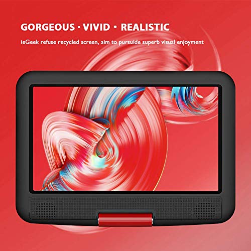 ieGeek 11.5" Portable DVD Player with SD Card/USB Port, 5 Hour Rechargeable Battery, 9.5" Eye-Protective Screen, Support AV-in / Out, Region Free, Red