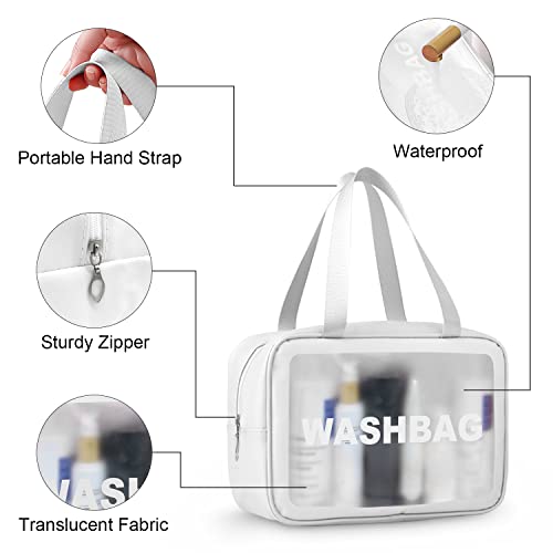 MicoSim Clear Toiletry Bag Set for Women Men, Translucent Waterproof Travel Makeup Bag with Handle, Large Capacity Sturdy & Leak Resistant Cosmetic Bag Pouch for Traveling,Accessories…