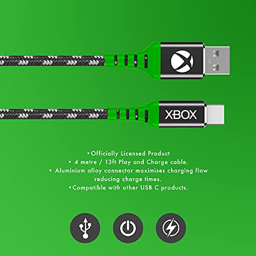 Numskull Official Xbox Series X USB Type-C Nylon Braided Charging Cable 4m - Fast Charging Play and Charge Lead - Compatible with Nintendo Switch, Xbox Series S, PS5, (NS2406)