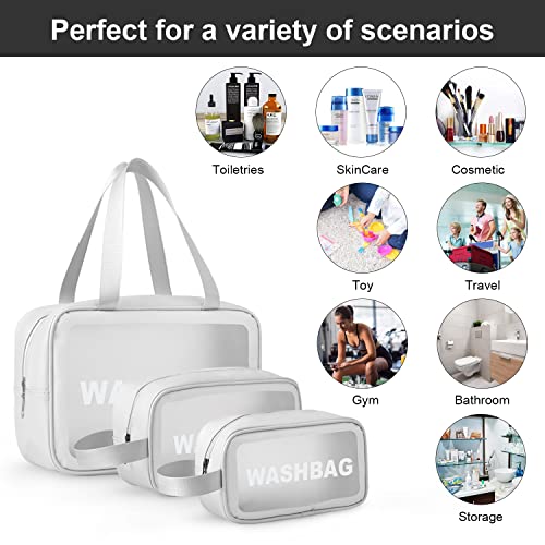 MicoSim Clear Toiletry Bag Set for Women Men, Translucent Waterproof Travel Makeup Bag with Handle, Large Capacity Sturdy & Leak Resistant Cosmetic Bag Pouch for Traveling,Accessories…