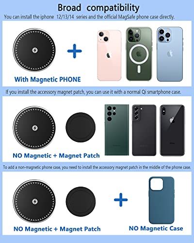 KOWUSU 15W Compatible for MagSafe Car Mount Charger, Magnetic Wireless Car Charger, Fast Charging Auto-Alignment Air Vent Phone Holder for iPhone 14/13/12/Pro/Max/Mini/MagSafe Case