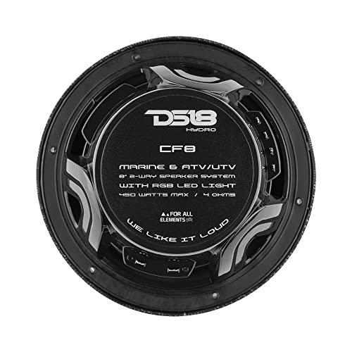 DS18 HYDRO CF-8M - High End Carbon Fibre Coaxial Speaker Pair - 2-Way Marine Speaker w/ Integrated RGB Lights - 450 Watt - 100% UV Stable - Water Resistant Speakers - 8 Inches