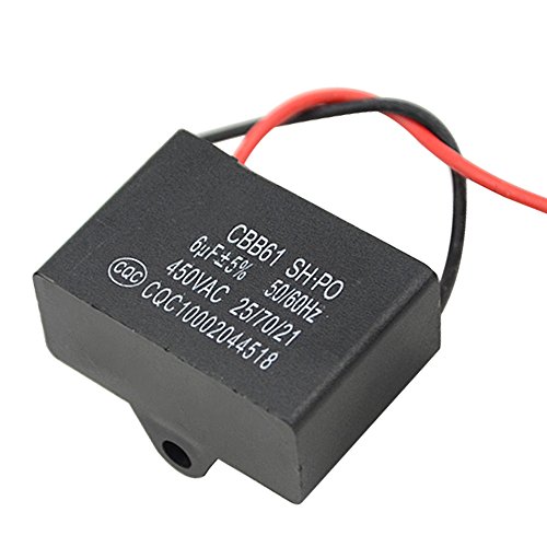 WMYCONGCONG 5 PCS CBB61 Ceiling Fan Capacitor Replacement 2 Wire Metalized Polypropylene Film Capacitors for Wall Fan Motor Run Capacitor 6 uF 450V 50/60 Hz