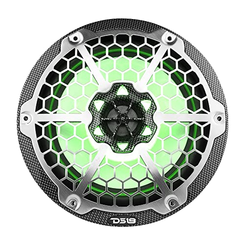 DS18 HYDRO CF-8M - High End Carbon Fibre Coaxial Speaker Pair - 2-Way Marine Speaker w/ Integrated RGB Lights - 450 Watt - 100% UV Stable - Water Resistant Speakers - 8 Inches