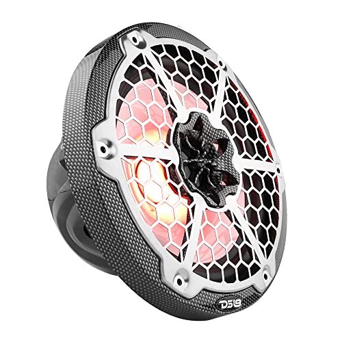 DS18 HYDRO CF-8M - High End Carbon Fibre Coaxial Speaker Pair - 2-Way Marine Speaker w/ Integrated RGB Lights - 450 Watt - 100% UV Stable - Water Resistant Speakers - 8 Inches