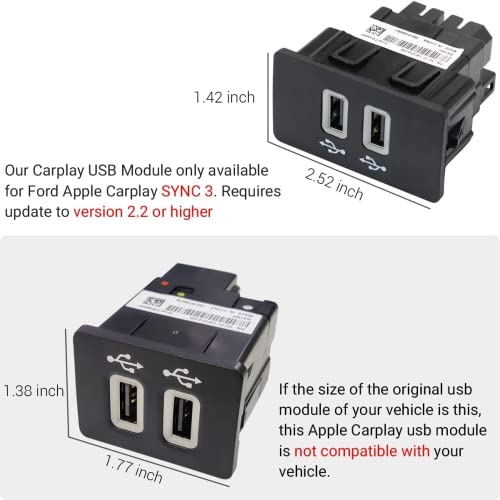 Heffchi Apple carplay sync 3 hub Module,Dual USB Interface Moudule,Compatible Ford sync 3 USB hub Dual,HC3Z-19A387-E/ HC3Z-19A387-B Blue