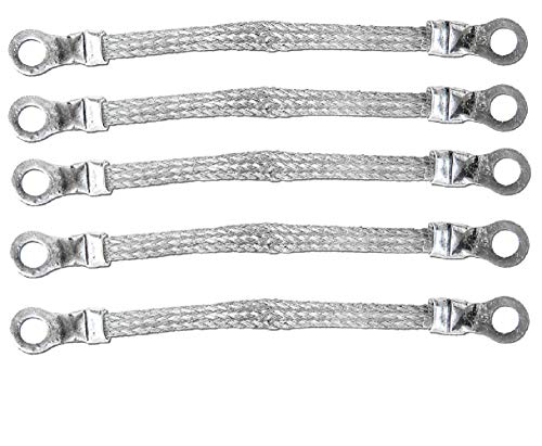 4" x 1/4" Braided Ground Straps (1/4" Ring to 1/4" Ring)-5pcs | Made in USA