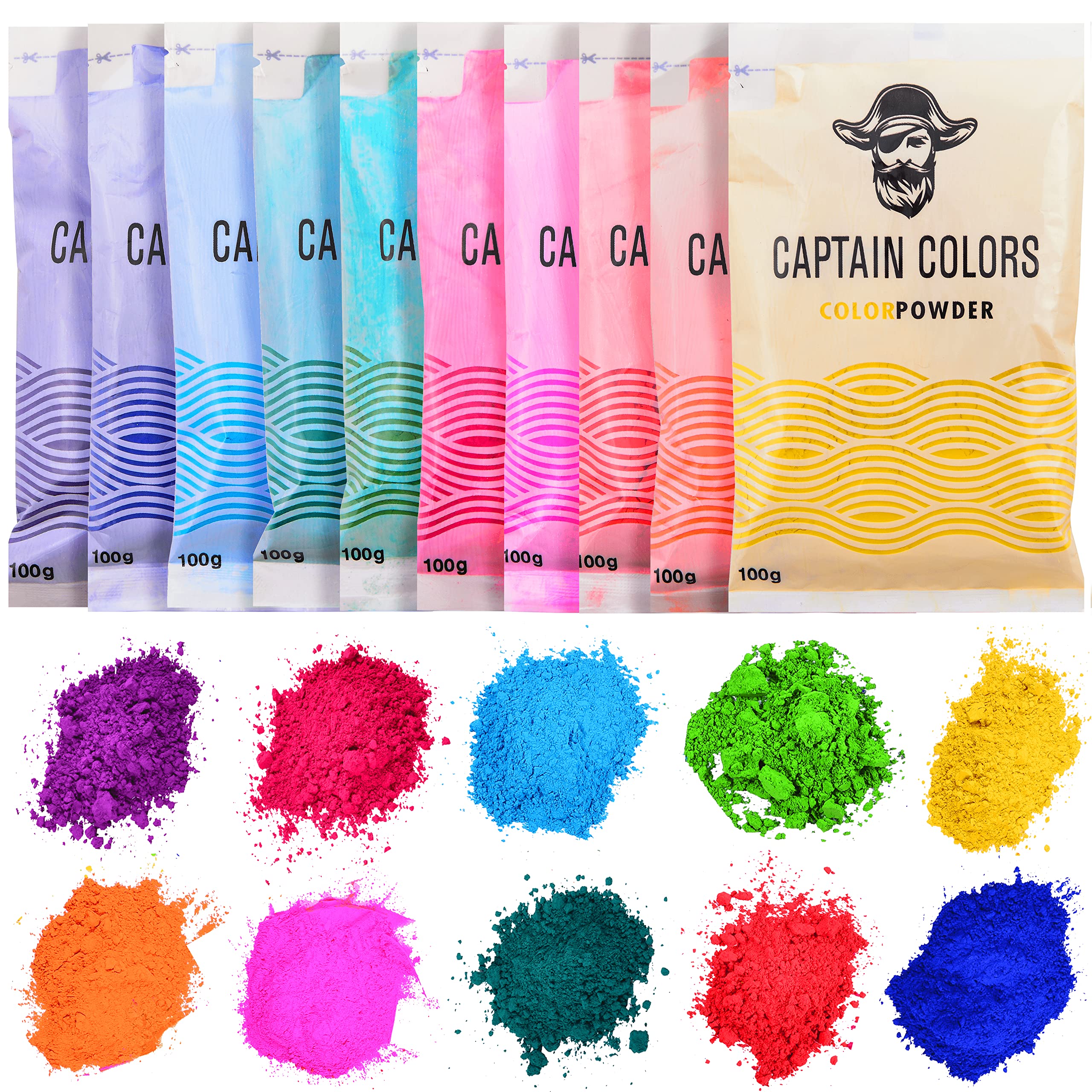10 Colors x 100gram Each - Holi Color Powder, 10 Natural Powders for Color Fights, Fun Runs, Summer Camps, Festivals, 5k Marathons, Gender Reveals, Parties, Fundraisers, and Rangoli - (100gram Each)