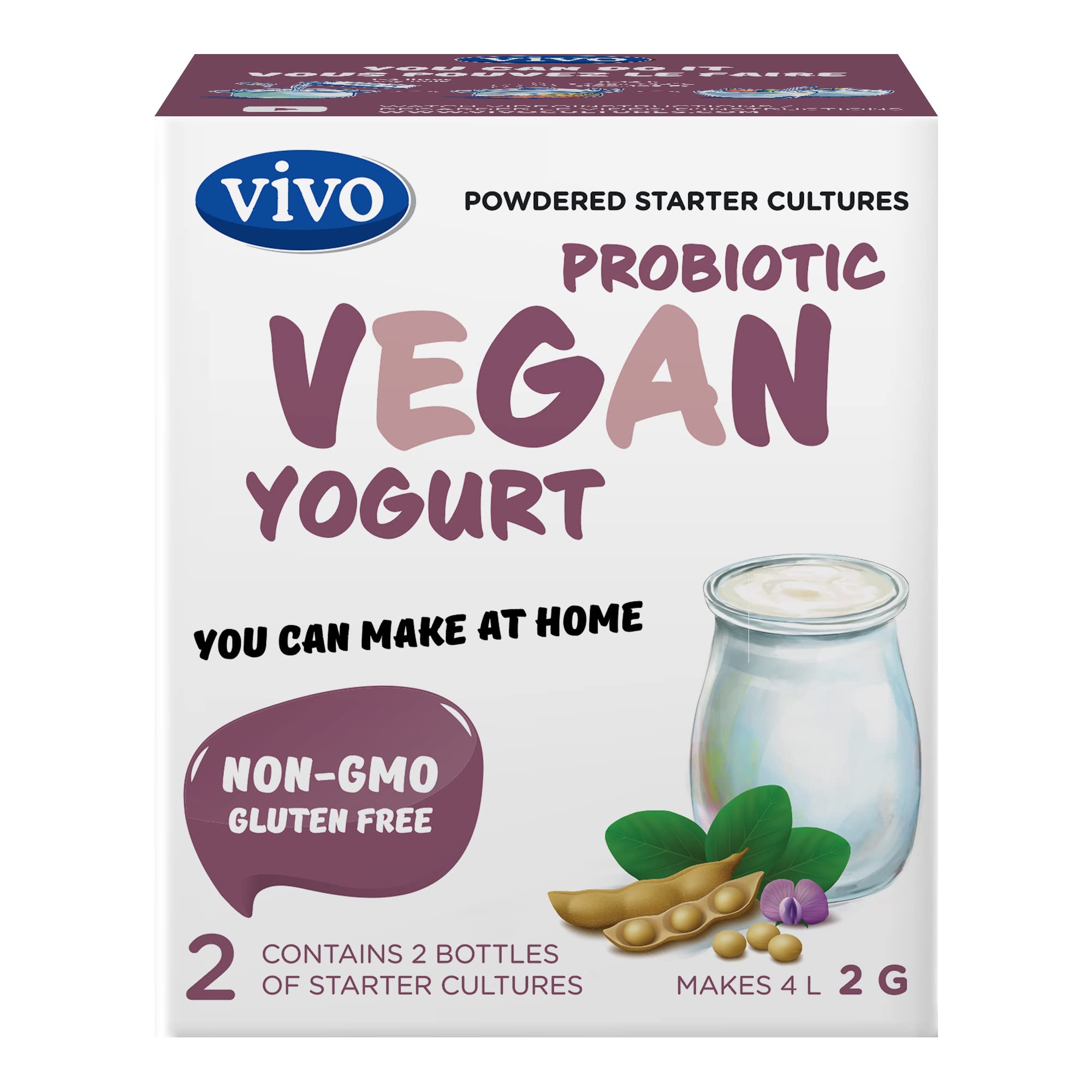 VIVO Vegan Yogurt Starter – Vegan Yogurt Culture Starter with Probiotics - 5-Box (10 Bottles) Pack - Makes Up to 30 Quarts of Probiotic Vegan Yogurt