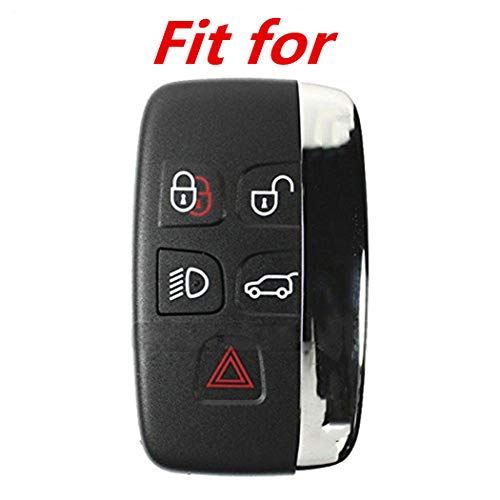 WFMJ Leather for Land Rover Range Rover Sport LR2 LR4 Evoque Jaguar XF XJ XJL XE Remote Smart 5 Buttons Key Fob Case Cover Chain Keychain (Black)