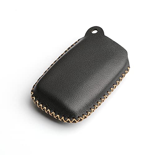 WFMJ Leather for Land Rover Range Rover Sport LR2 LR4 Evoque Jaguar XF XJ XJL XE Remote Smart 5 Buttons Key Fob Case Cover Chain Keychain (Black)