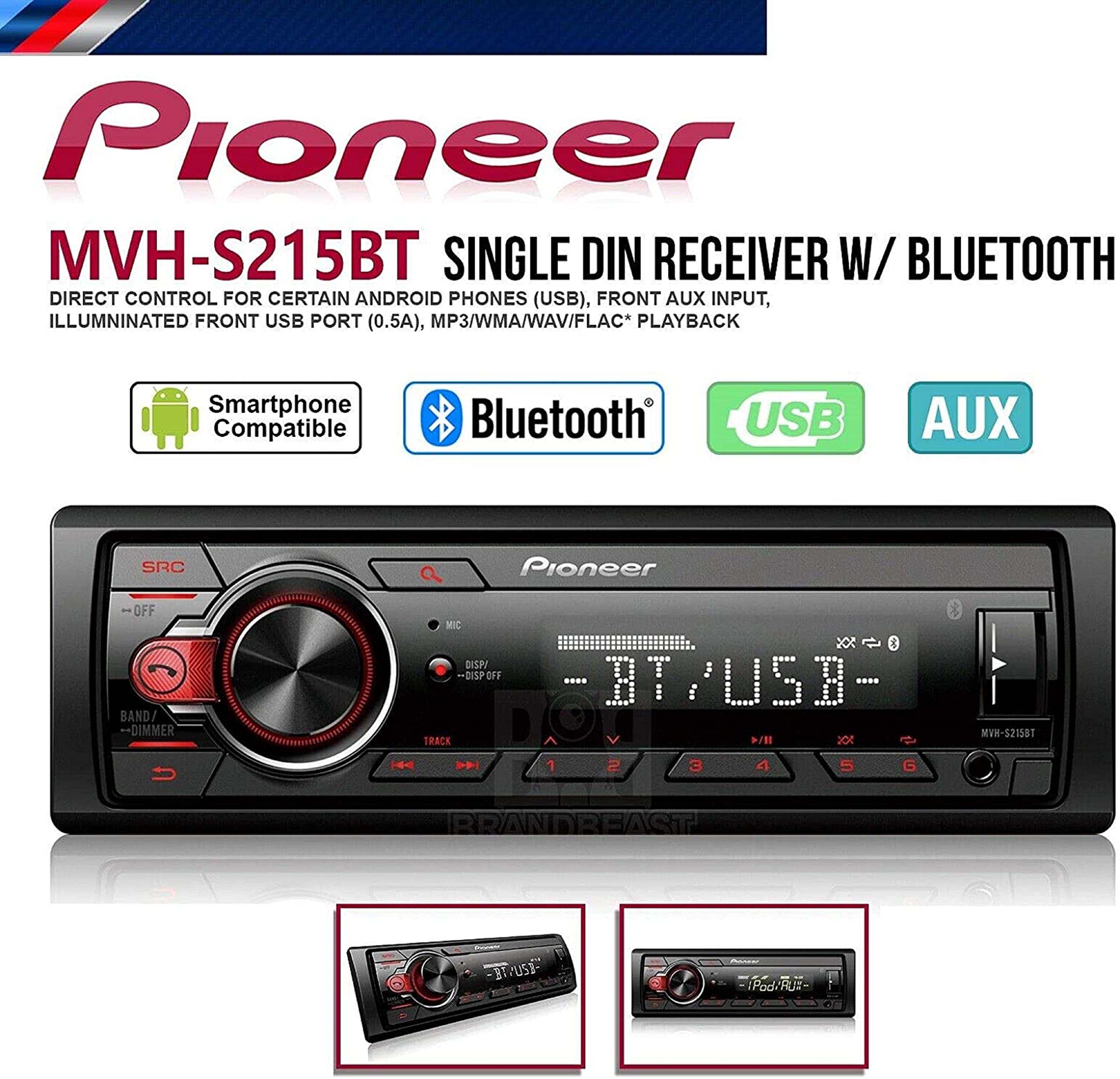 Pioneer In-Dash Built-In Bluetooth, Media Player Front USB Auxiliary, MP3, Pandora, AM/FM Radio, Built In iPod, iPhone, and iPad Controls, Arc Phone App Car Stereo Receiver