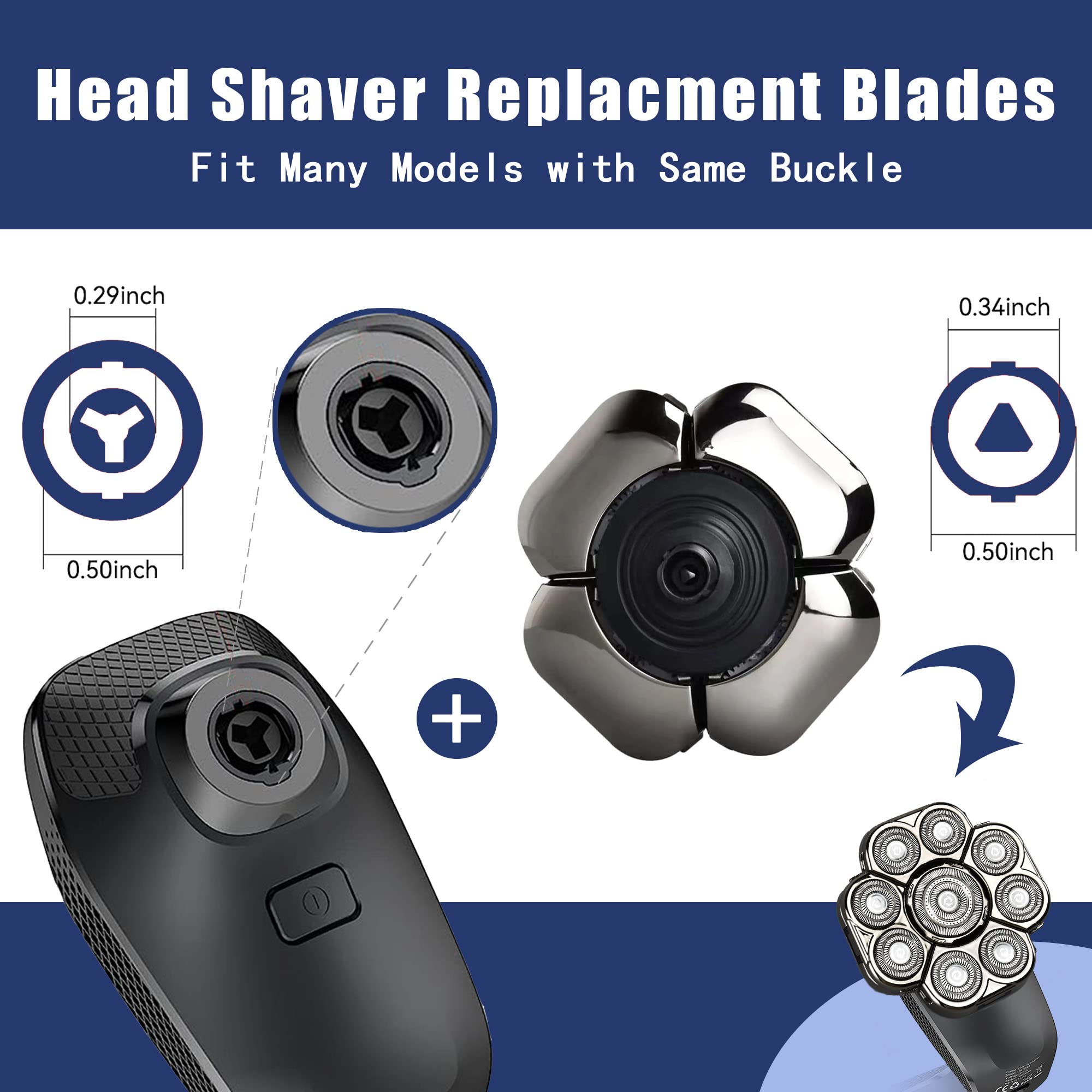 Universal Replacement Heads for Blade,Replacement Blades Compatible with Most Major Head Shaver Brands, Easy-to-Install Electric Razor Shaver Heads for Bald Men. (9 Silver)