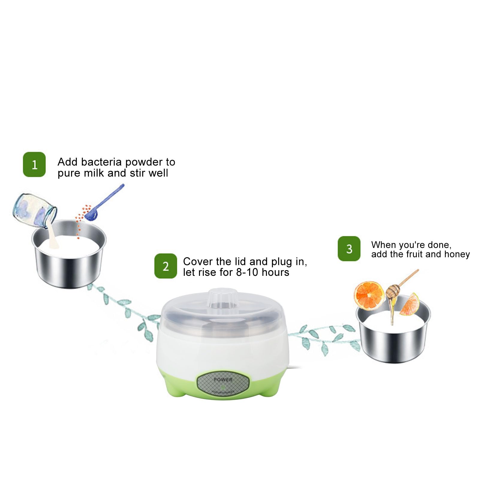 Yogurt Maker Machine, French and Greek Yogurt Maker, 15W Stainless Steel Yoghurt Maker for Home Organic Yogurt, Cheese Maker, Natto Maker