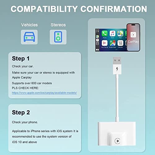 SSUCA CarPlay Wireless Adapter for Factory Wired CarPlay 2023 Upgrade Plug & Play Wireless CarPlay Dongle Converts Wired to Wireless Fast and Easy Use Fit for Cars from 2015 & iPhone iOS 10+