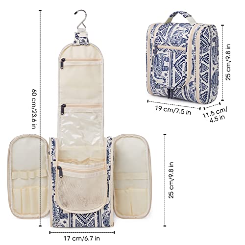 Narwey Small Hanging Toiletry Bag Women Travel Makeup Bag Organizer Toiletries Bag for Travel Size Essentials Accessories Cosmetics (Medium, Elephant)