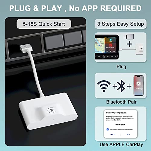 SSUCA CarPlay Wireless Adapter for Factory Wired CarPlay 2023 Upgrade Plug & Play Wireless CarPlay Dongle Converts Wired to Wireless Fast and Easy Use Fit for Cars from 2015 & iPhone iOS 10+