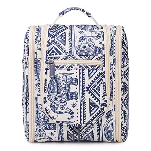 Narwey Small Hanging Toiletry Bag Women Travel Makeup Bag Organizer Toiletries Bag for Travel Size Essentials Accessories Cosmetics (Medium, Elephant)