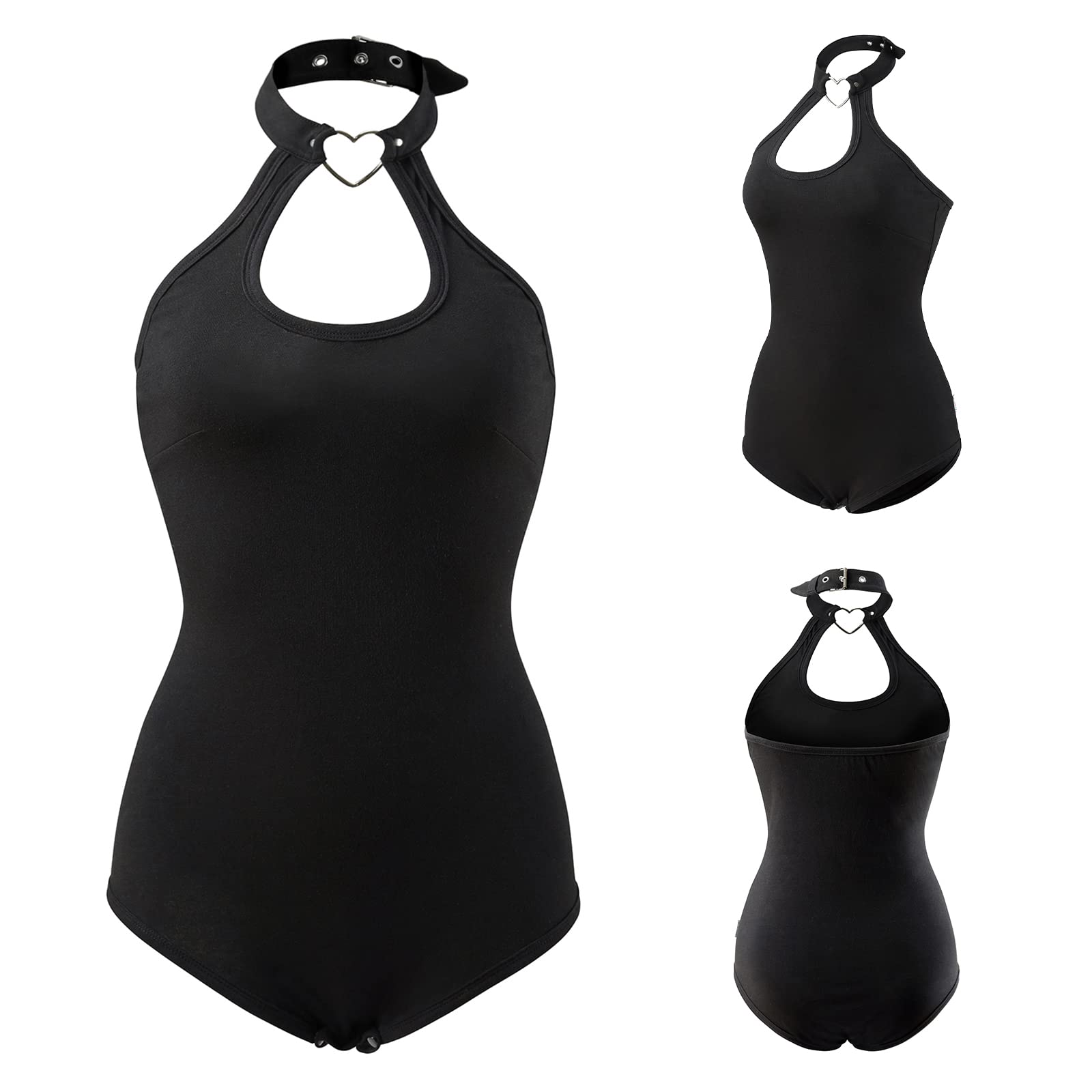 Littleforbig Cotton Romper Heartbreaker Collared Onesie Bodysuit Black XS