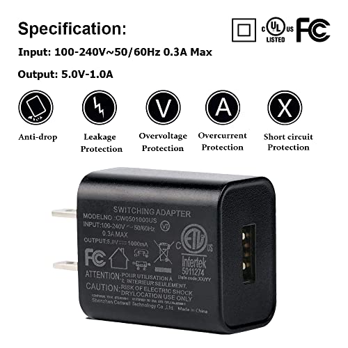Dacheng xiaochen Micro USB Wall Charger, 5V 1A Power Supply Adapter with 1.5m Android Charger Cable, UL Certified Plug Compatible Phone Kindle and Bank, Black