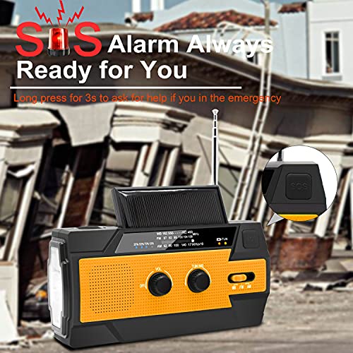 2022 Newest Emergency Crank Radio,4000mAh-Solar Hand Crank Portable AM/FM/NOAA Weather Radio with 1W Flashlight & Motion Sensor Reading Lamp,Cell Phone Charger,SOS Alarm for Home and Emergency(Orange)