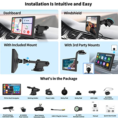 ATOTO P8 Portable Wireless Android Auto 7inch Car Stereo, Wireless CarPlay, with 1080P Dual Recording Cameras, Remote Control, WDR & Auto Dimmer, Fast Charge, Support Up to 128G SD, P807PR