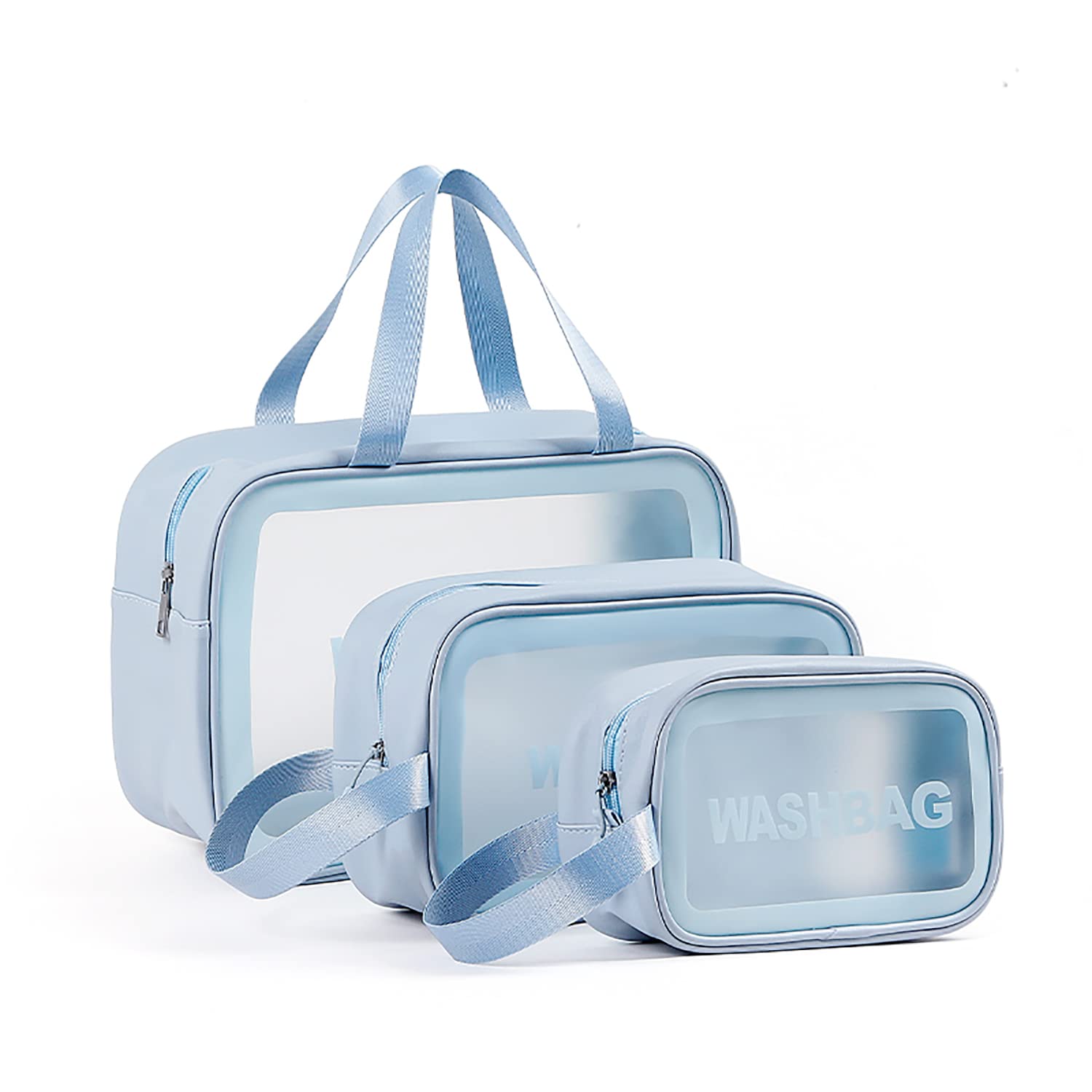 Travel Wash Toiletry Bag for Women Men, Translucent Waterproof Makeup Cosmetic Bag Travel Organizer for Accessories, Travel Enssential Toiletries,Set of 3,Teal