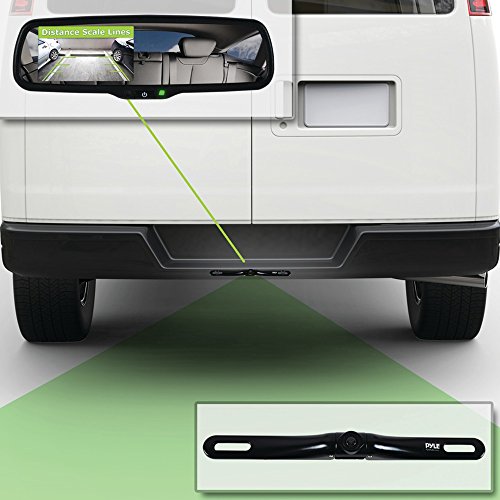Pyle Backup Car Camera Rear View Mirror Screen Monitor System with Parking & Reverse Safety Distance Scale Lines, OEM Fit, Waterproof & Night Vision, 170° Angle Adjustable, 4.3" LCD Display-(PLCM4550)