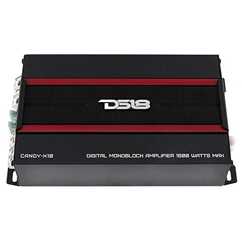 DS18 CANDY-X1B Amplifier in Black - Class D, Monoblock, 1800 Watts Max, Digital, 1/2/4 Ohm, with Remote Subwoofer Level Controller - Compact Amplifier for Speakers in Car Audio System