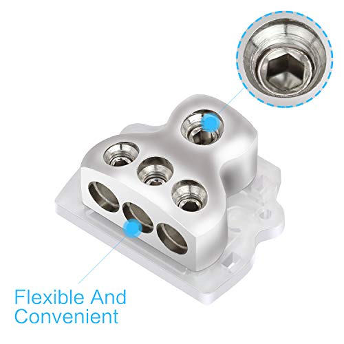 Temank 3 Way Power Distribution Block 1x 0 Gauge in / 3 x 4 Gauge Out Amp Power Distribution Ground Distributor for Auto Car Audio Splitter 2pcs (3 Way)