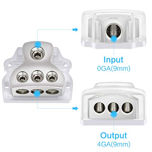 Temank 3 Way Power Distribution Block 1x 0 Gauge in / 3 x 4 Gauge Out Amp Power Distribution Ground Distributor for Auto Car Audio Splitter 2pcs (3 Way)
