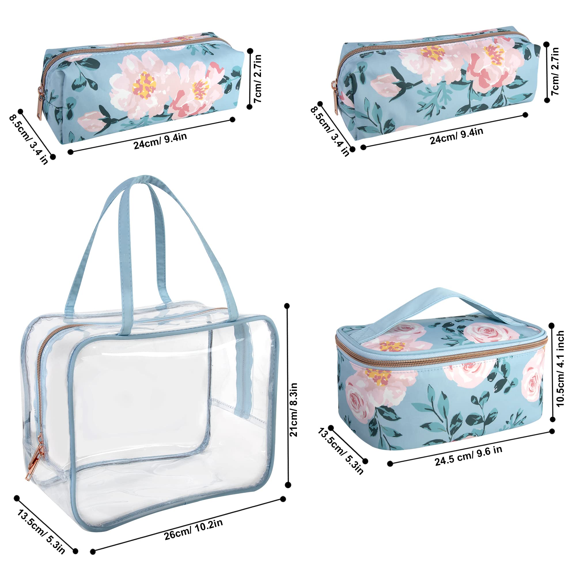 Emma & Chloe 4 Piece Toiletry Bag Set, Waterproof Home, Travel Cosmetic Train Case Makeup Bags for Women with Handle, Zipper – 4 Makeup Bags Set (Floral Florish)