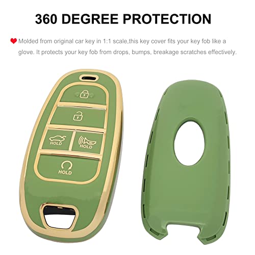 Key Fob Cover for Hyundai with Keychain Soft TPU Car Key Case Cover Compatible with Hyundai Sonata Santa fe Tucson (Green)
