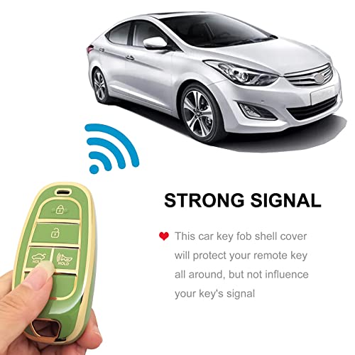 Key Fob Cover for Hyundai with Keychain Soft TPU Car Key Case Cover Compatible with Hyundai Sonata Santa fe Tucson (Green)