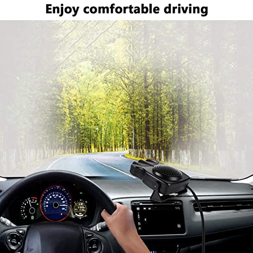 Car Heater, 12V/150W Portable in Cigarette Lighter Plug 180 Degree Rotary Base Car Heater,3 in 1 Fast Heating Defrost Defogger Demister Heat Cooling Fan Auto Dryer Windshield Defroster