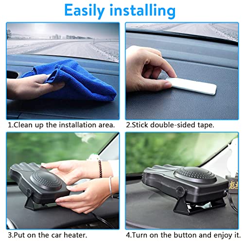 Car Heater, 12V/150W Portable in Cigarette Lighter Plug 180 Degree Rotary Base Car Heater,3 in 1 Fast Heating Defrost Defogger Demister Heat Cooling Fan Auto Dryer Windshield Defroster