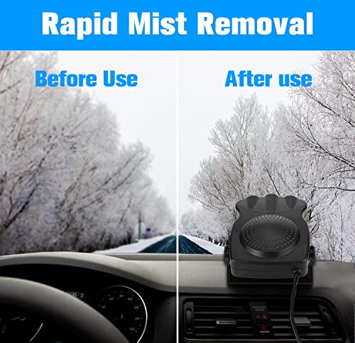 Car Heater, 12V/150W Portable in Cigarette Lighter Plug 180 Degree Rotary Base Car Heater,3 in 1 Fast Heating Defrost Defogger Demister Heat Cooling Fan Auto Dryer Windshield Defroster