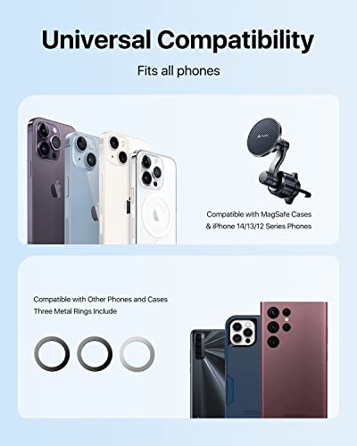 andobil Car Mount for iPhone, [Never Block A/C, 360° Rotate-Freely] Strong Magnetic Cell Phone Holder for Car Vent Easily Install, Compatible w MagSafe Car Mount Fits for iPhone 14 13 12 Pro Max & All