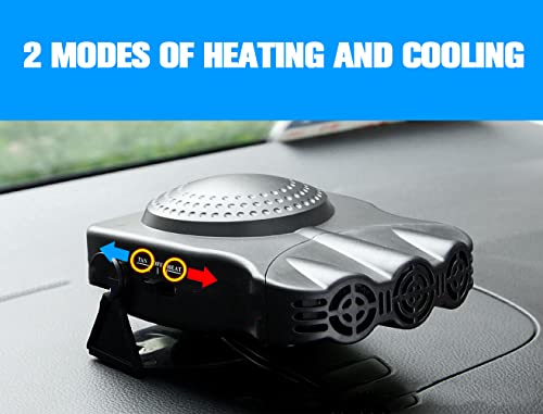 Car Heater, 12V/150W Portable in Cigarette Lighter Plug 180 Degree Rotary Base Car Heater,3 in 1 Fast Heating Defrost Defogger Demister Heat Cooling Fan Auto Dryer Windshield Defroster