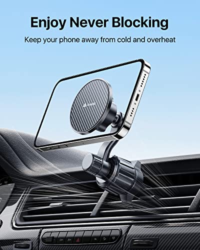 andobil Car Mount for iPhone, [Never Block A/C, 360° Rotate-Freely] Strong Magnetic Cell Phone Holder for Car Vent Easily Install, Compatible w MagSafe Car Mount Fits for iPhone 14 13 12 Pro Max & All