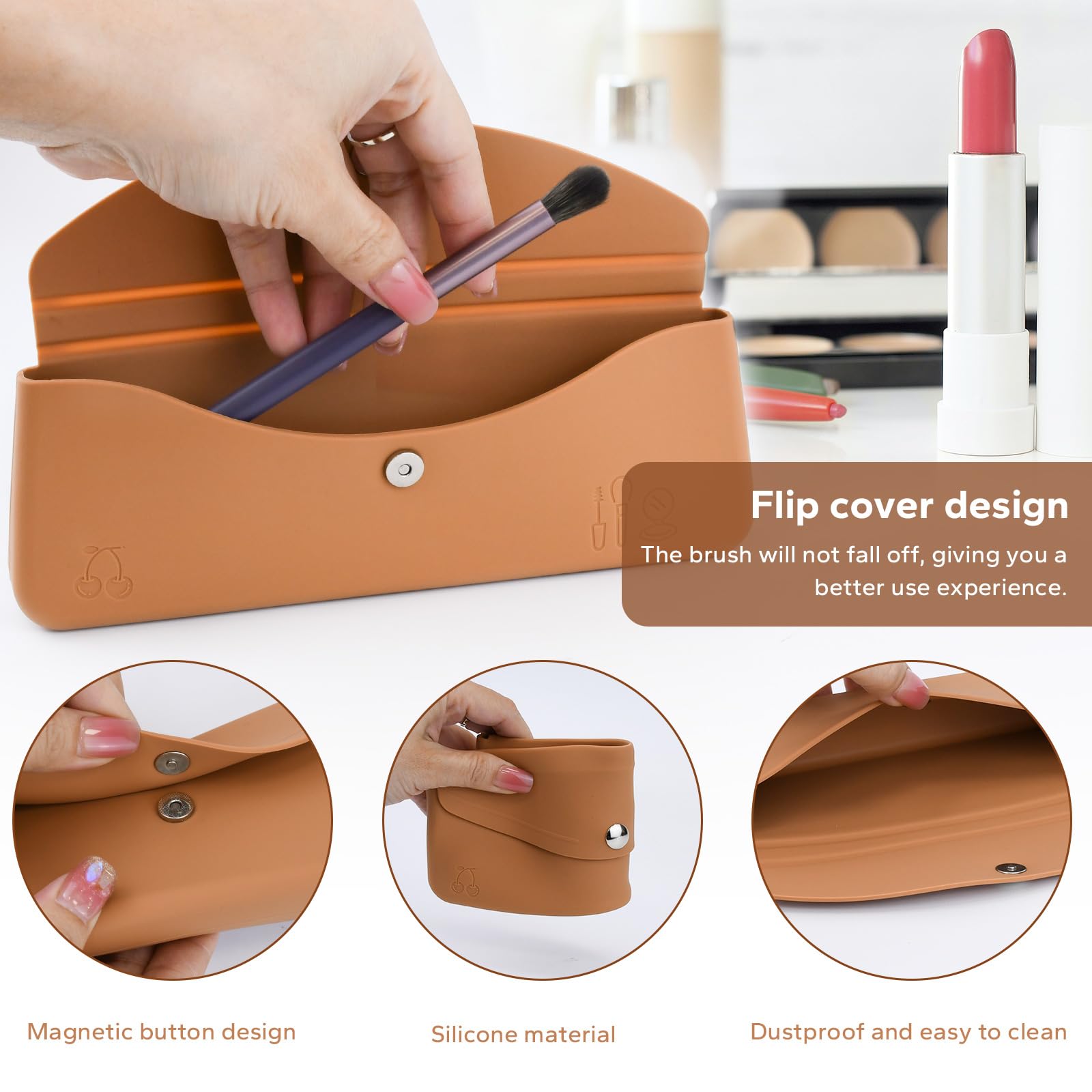 OCEUMAOA Small Cosmetic Bag Makeup Brush Holder Travel Organizer Purse Silicone Pencil Case for School Magic Pouch for Women Compact Mini Small Roll Up Toiletry Brish Bag Covers Set Storage (Pink)