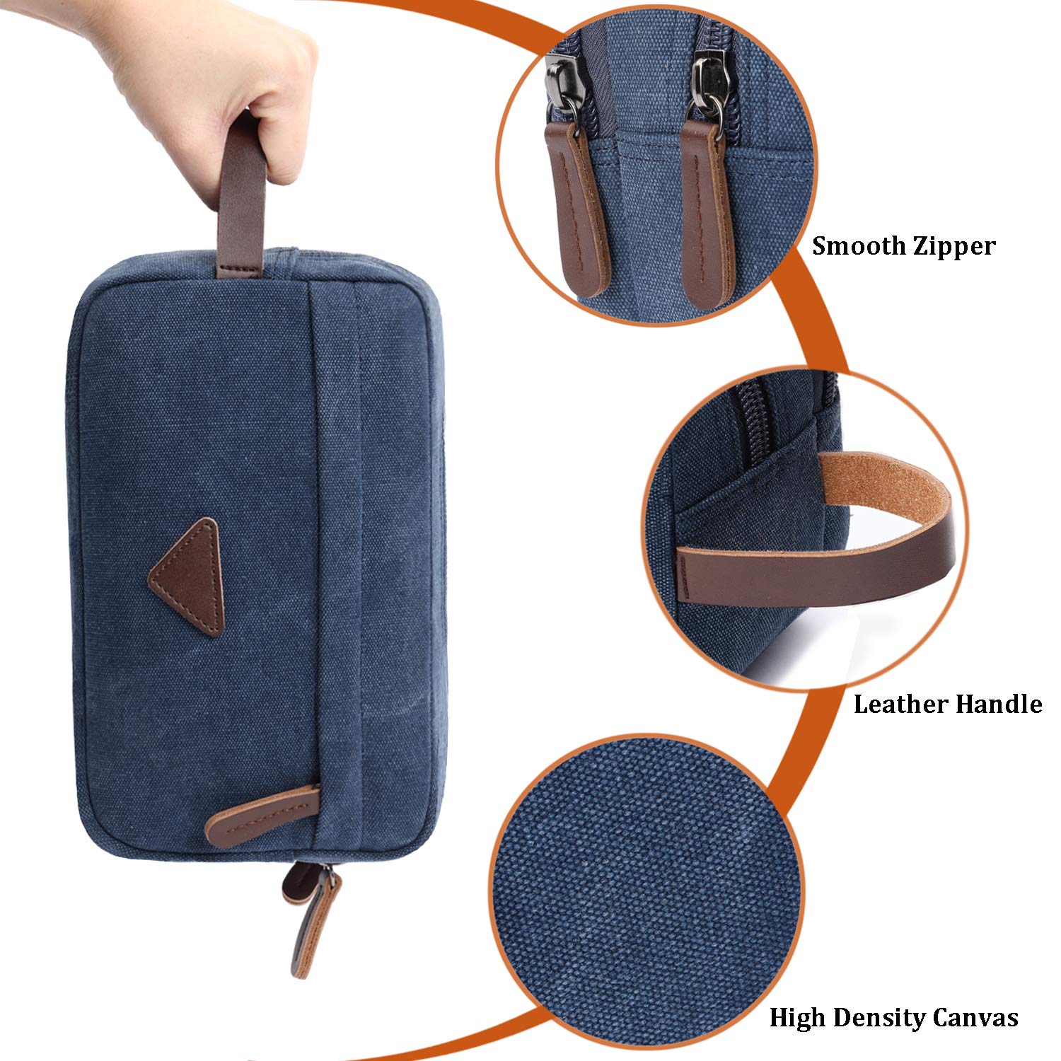 Mactso Mens Travel Toiletry Bag Canvas Leather Cosmetic Makeup Organizer Shaving Dopp Kits with Double Compartments (Blue 1)