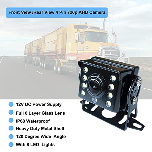 12V AHD 720P 4 Pin Truck Reverse Rear View Backup Camera Wired Waterproof Front Side Rear View Reversing Camera with 8 LED for Truck Bus Pickup Trailer