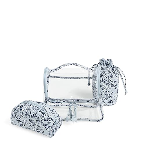 Vera Bradley Women's 3 Piece Cosmetic Makeup Organizer Bag Set, Perennials Gray, One Size
