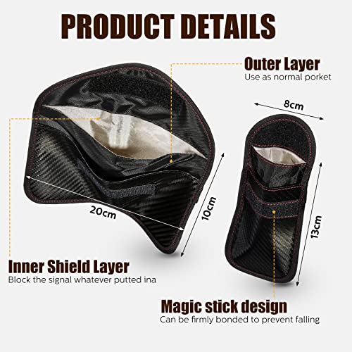 4 Pack Faraday Bags for Key Fob Cell Phone Faraday Cage Protector Anti Theft Key Case Keyless Signal Blocking Key Pouch Remote Entry car RFID Blocker, 2 Sizes(Black, Red,Carbon Fiber Textured)