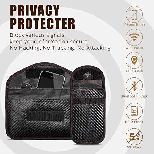 4 Pack Faraday Bags for Key Fob Cell Phone Faraday Cage Protector Anti Theft Key Case Keyless Signal Blocking Key Pouch Remote Entry car RFID Blocker, 2 Sizes(Black, Red,Carbon Fiber Textured)