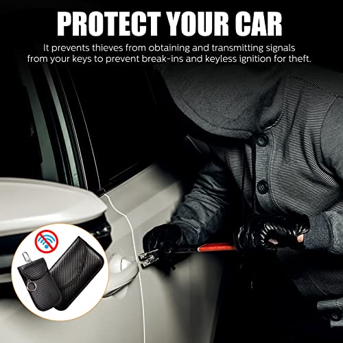 4 Pack Faraday Bags for Key Fob Cell Phone Faraday Cage Protector Anti Theft Key Case Keyless Signal Blocking Key Pouch Remote Entry car RFID Blocker, 2 Sizes(Black, Red,Carbon Fiber Textured)