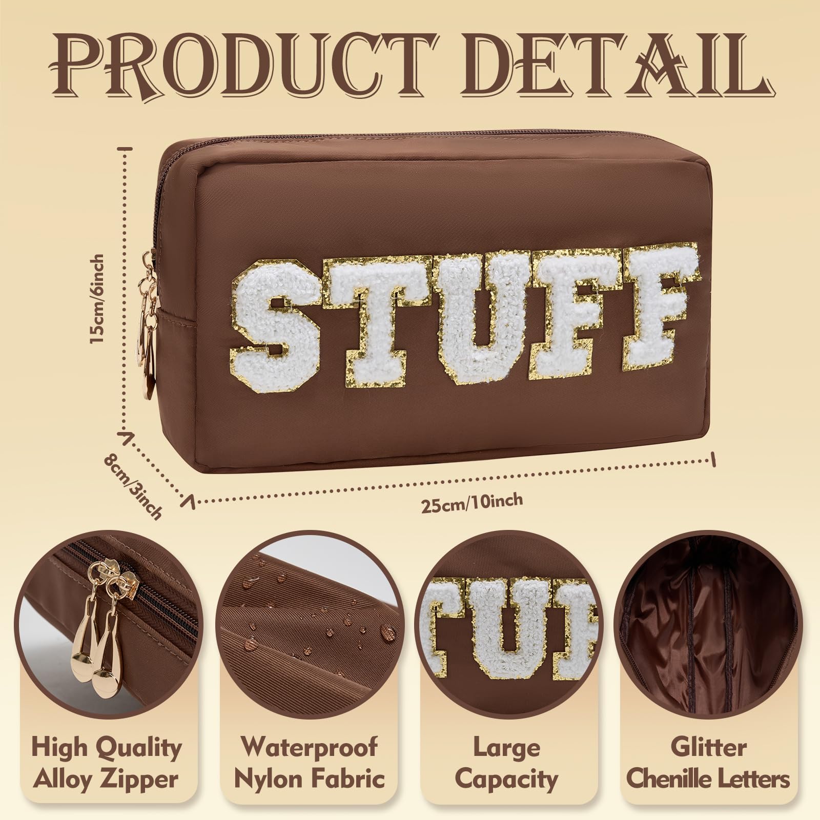 Burskit Preppy Makeup Bags Stoney Clover 4 Pcs Travel Organizer Patch Bag Large Varsity Chenille Letter Cosmetic Toiletry Preppy Stuff Cute Bags Portable Pouch Storage Purse Bag Set