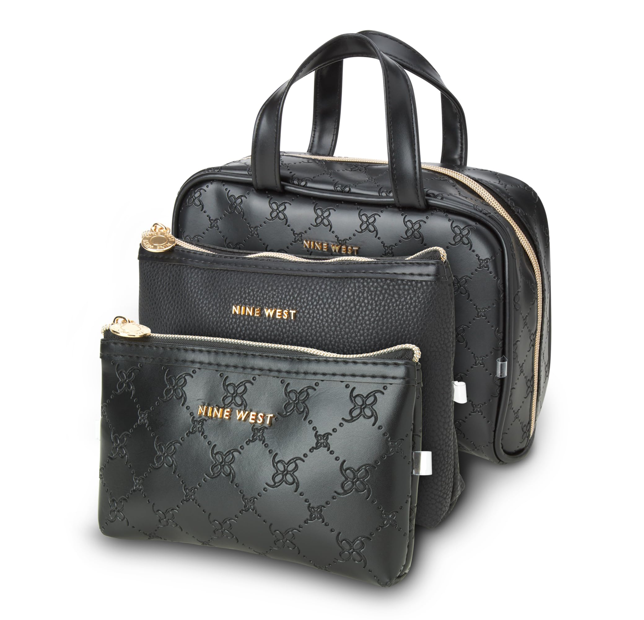 Nine West Women's Toiletries Bag - Travel Makeup and Toiletries Matching Accessories Set - Makeup Organizer Case Set, Size One Size, Black