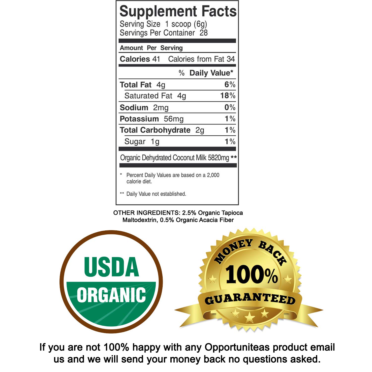 Opportuniteas Coconut Milk Powder - Non Dairy Vegan Creamer For Coffee, Tea, Smoothies, Yogurt & Cooking - Full Fat & Unsweetened For Keto & Paleo Diet - Dried & Powdered at a Low Temperature